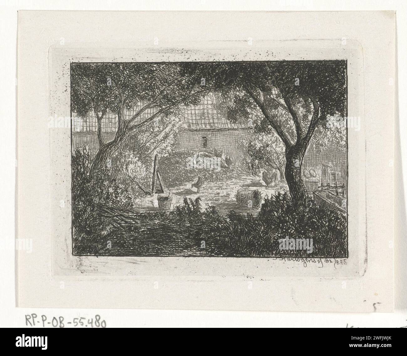 Farmyard with chickens, Joseph Hartogensis, 1855 print The Hague paper ...