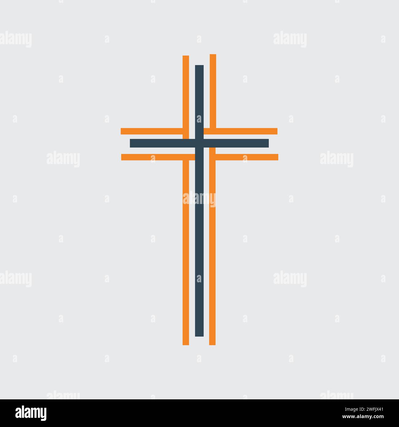 Christian cross or Church logo in line design. Theology symbol, clean ...