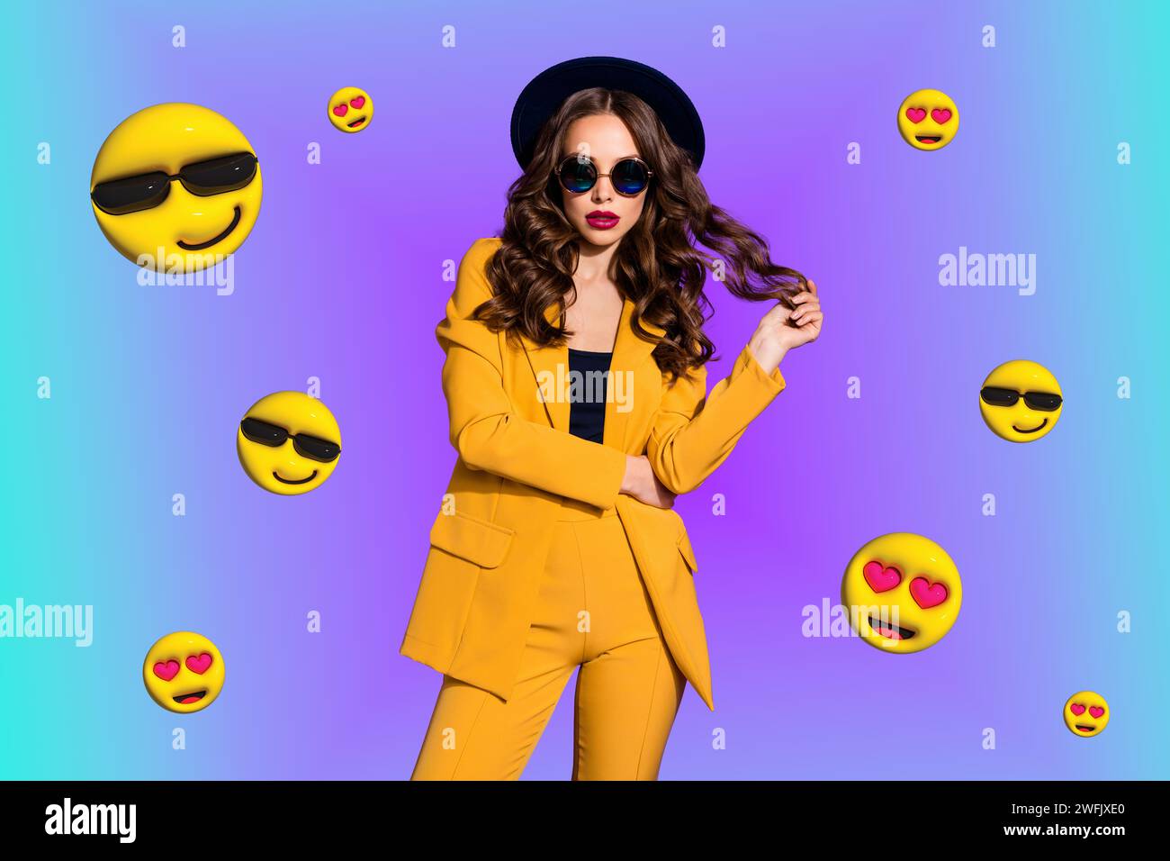 Creative abstract template collage of girl model successful influencer ...