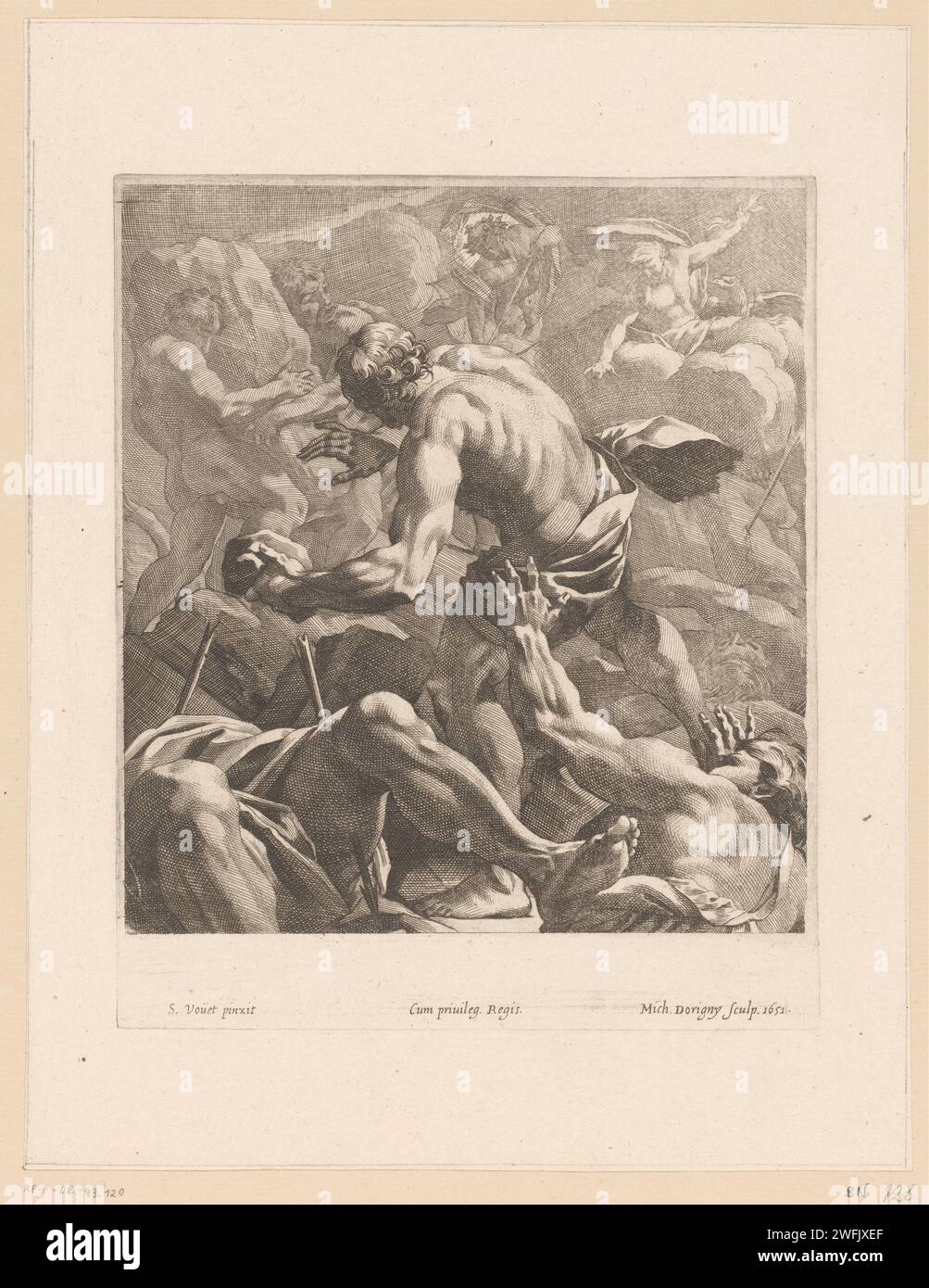 Giants in a fight with the Olympic gods, Michel Dorigny, after Simon Vouet, 1651 print France ...