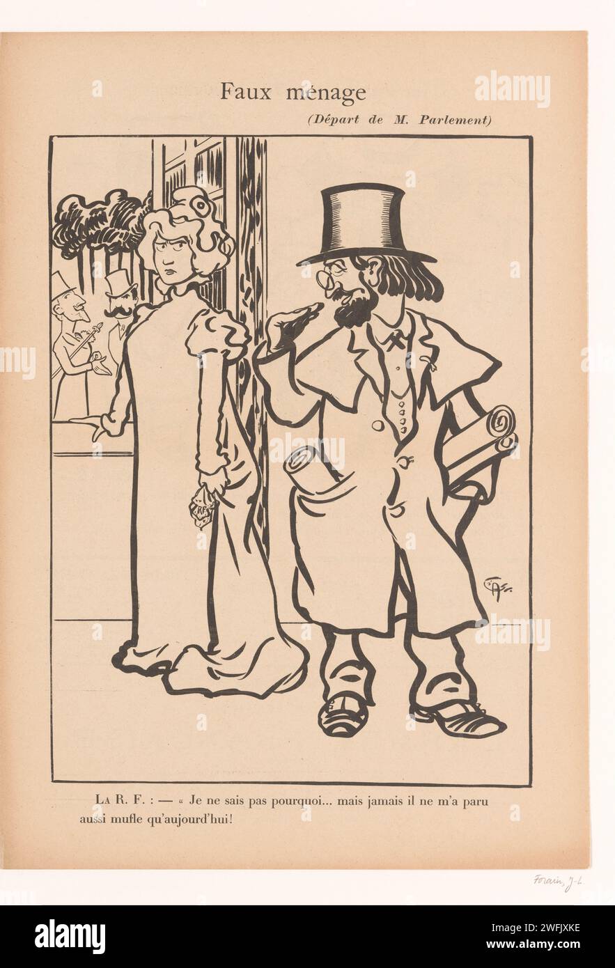 Caricature of Marianne and Monsieur Parliament, Caran D'Ache, 1898 ...