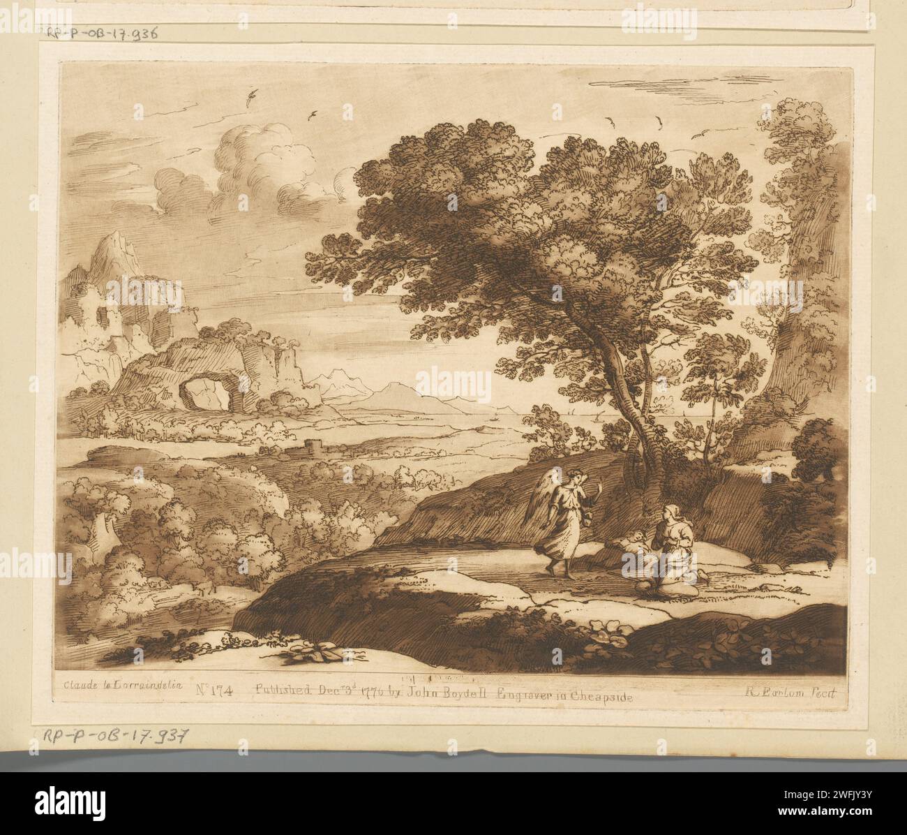 Landscape with Hagar, Ismaël and De Engel, Richard Earlom, After Claude Lorrain, 1776 print ...