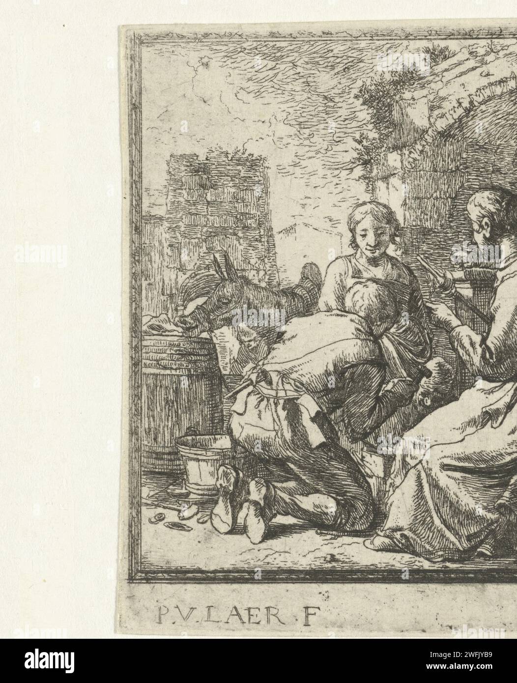 Four figures at a derelict building, Pieter Bodding van Laer, 1609 ...