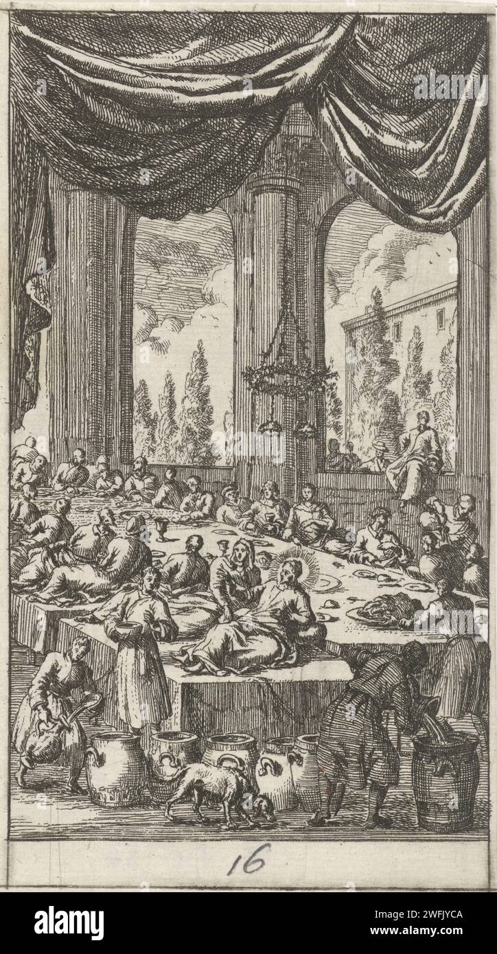 Wedding in Kana, Anonymous, After Jan Luyken, 1681 - 1762 print paper etching the marriage-feast ...