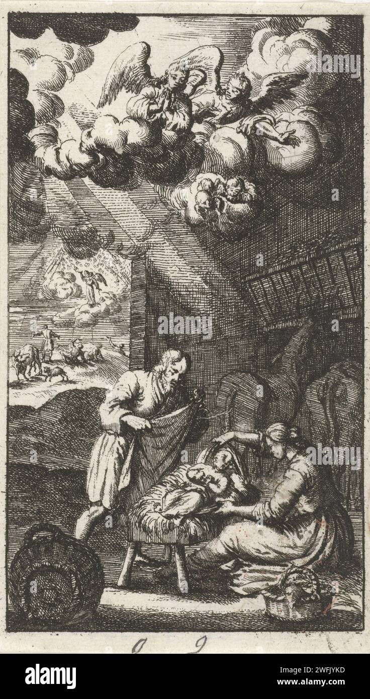 Birth of Christ, Anonymous, After Jan Luyken, 1681 - 1762 print paper etching adoration of the ...