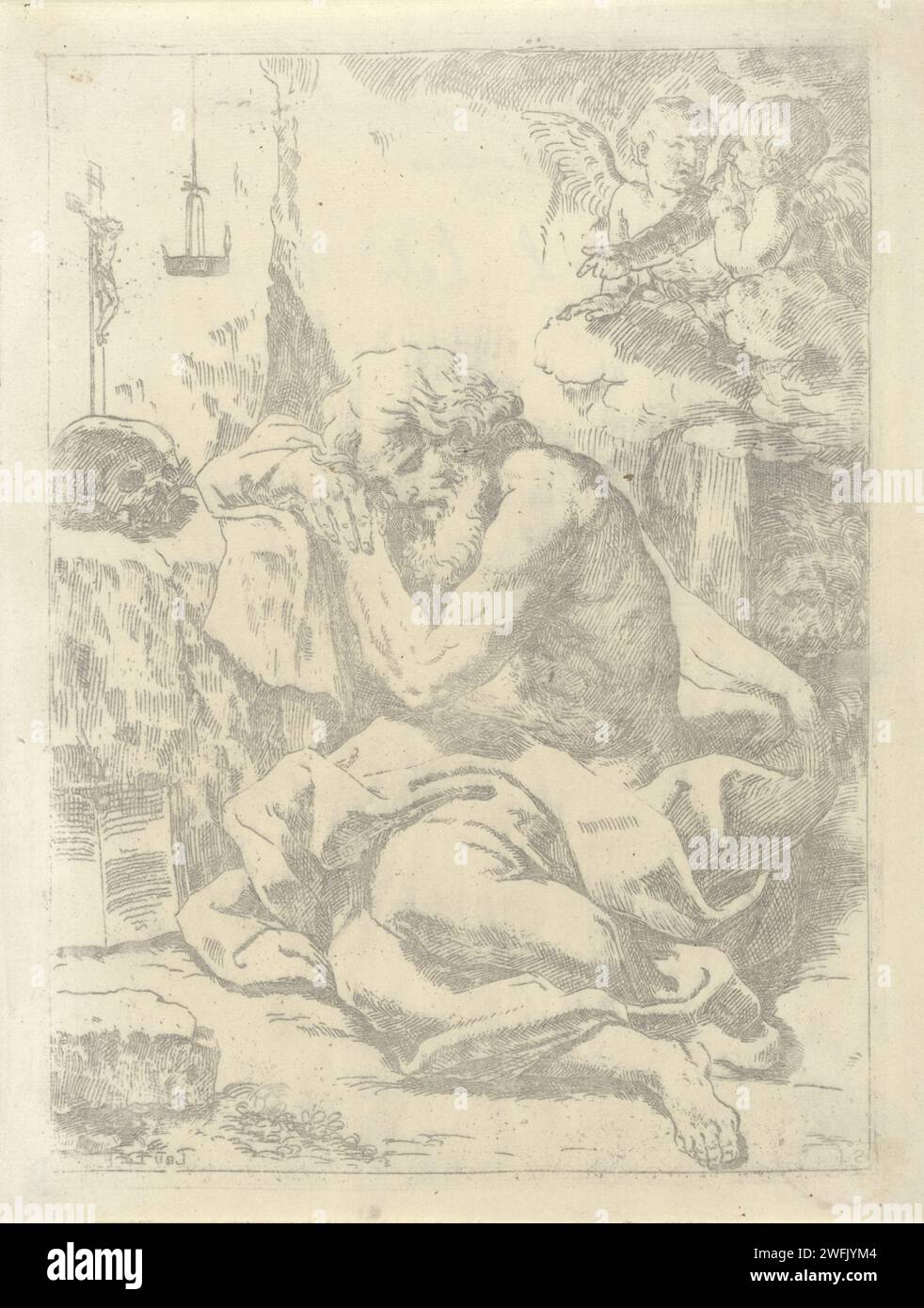 De heilige Hiironymus, Lorenzo Loli, After Giovanni andrea Sirani, 1622 ...