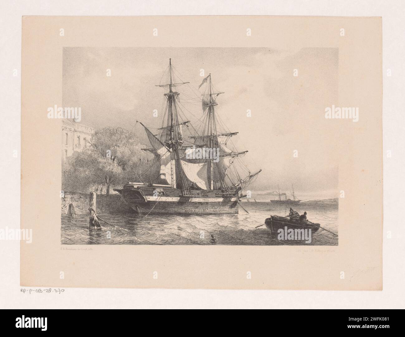 Sailing ship on the Kade, Frans Arnold Breuhaus de Groot, 1847 - c ...