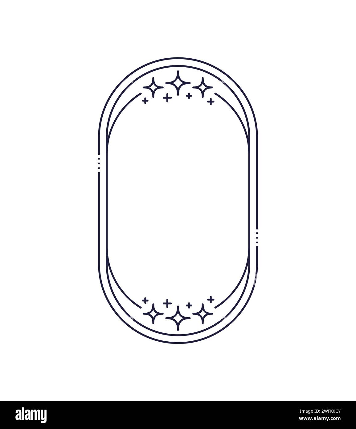 Minimal Line Oval Frame Border With Star Twinkles And Sparkles Vector Boho Decorative Element