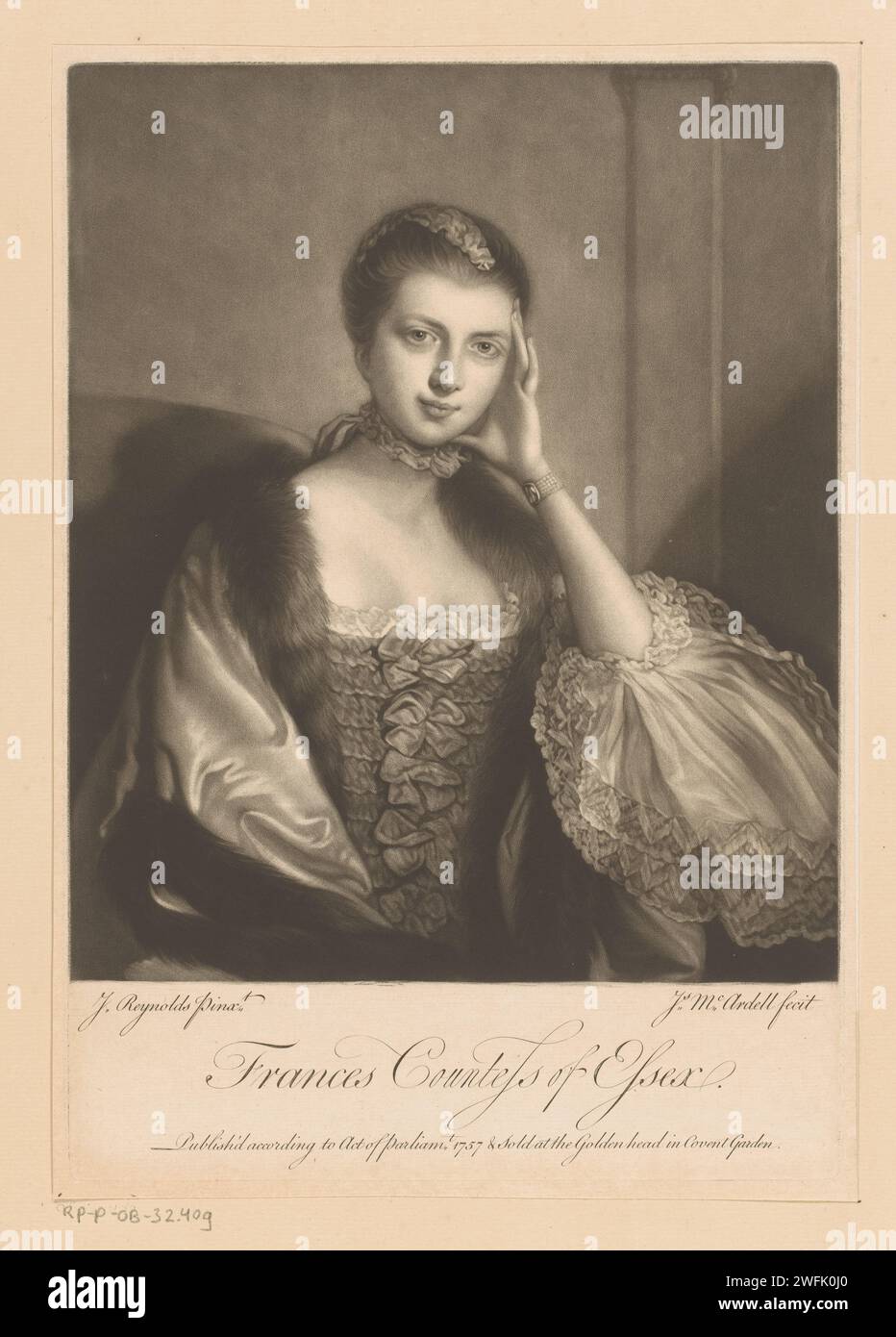 Portret van Frances Capel, James McArdell, after Joshua Reynolds, 1757 ...