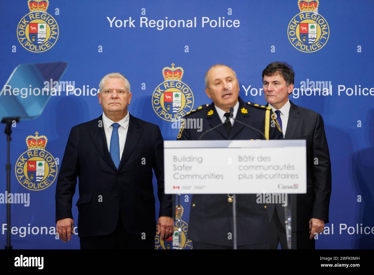 Aurora, Canada. 31st Jan, 2024. Ontario Premier Doug Ford, left, Public ...