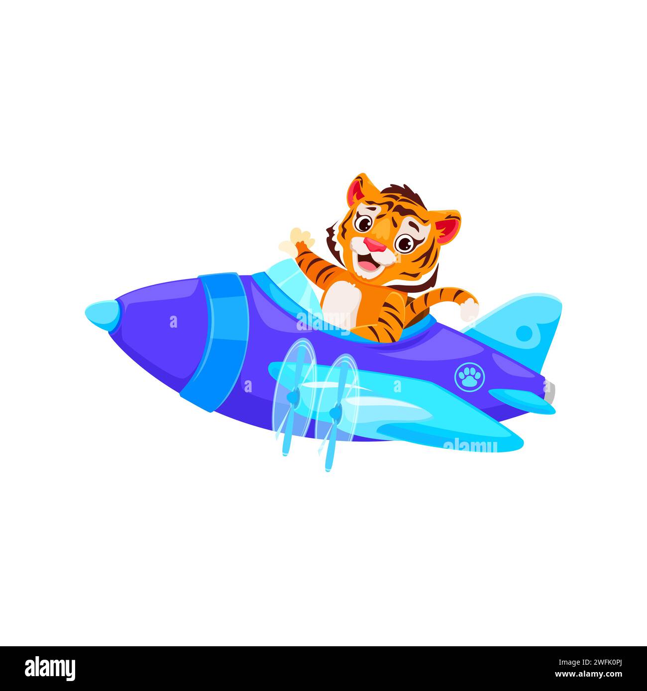 Tiger pilot on airplane, cartoon animal aviator in plane, vector funny ...