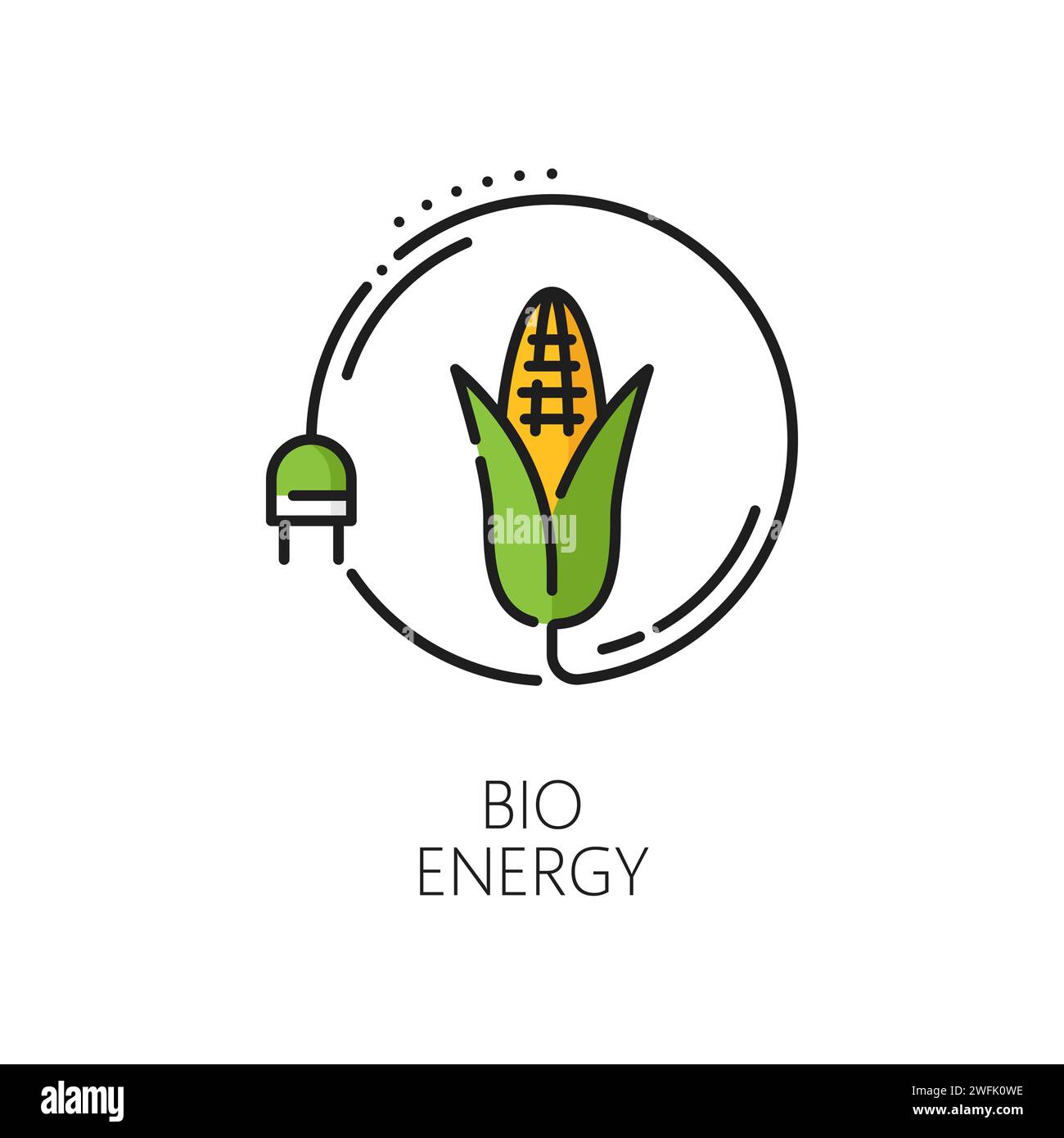Green bio energy, clean eco power thin line icon. Renewable energy and ...