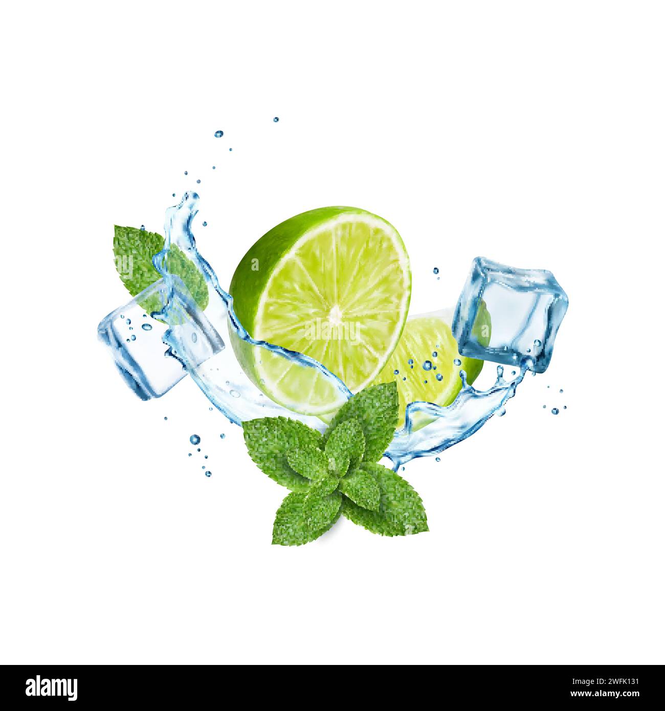 Falling ice cube sparkling water Stock Vector Images - Alamy
