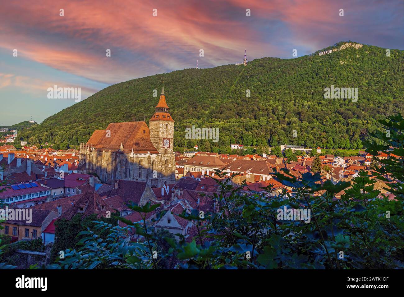 Aerial view with the historical center of Brasov, Romania. Documentary ...