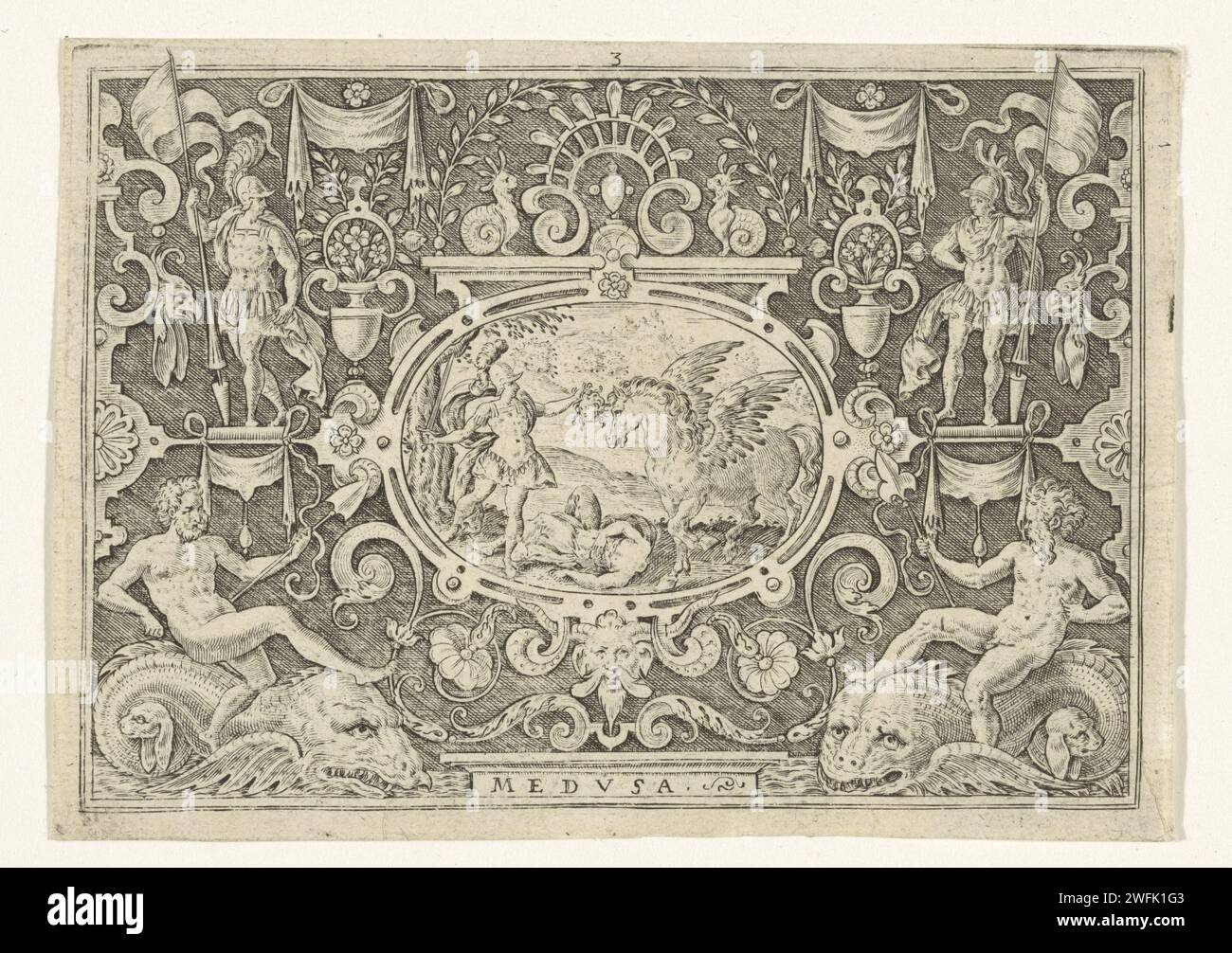 Cartouche: Perseus with the head of Medusa, Abraham de Bruyn, 1584 ...
