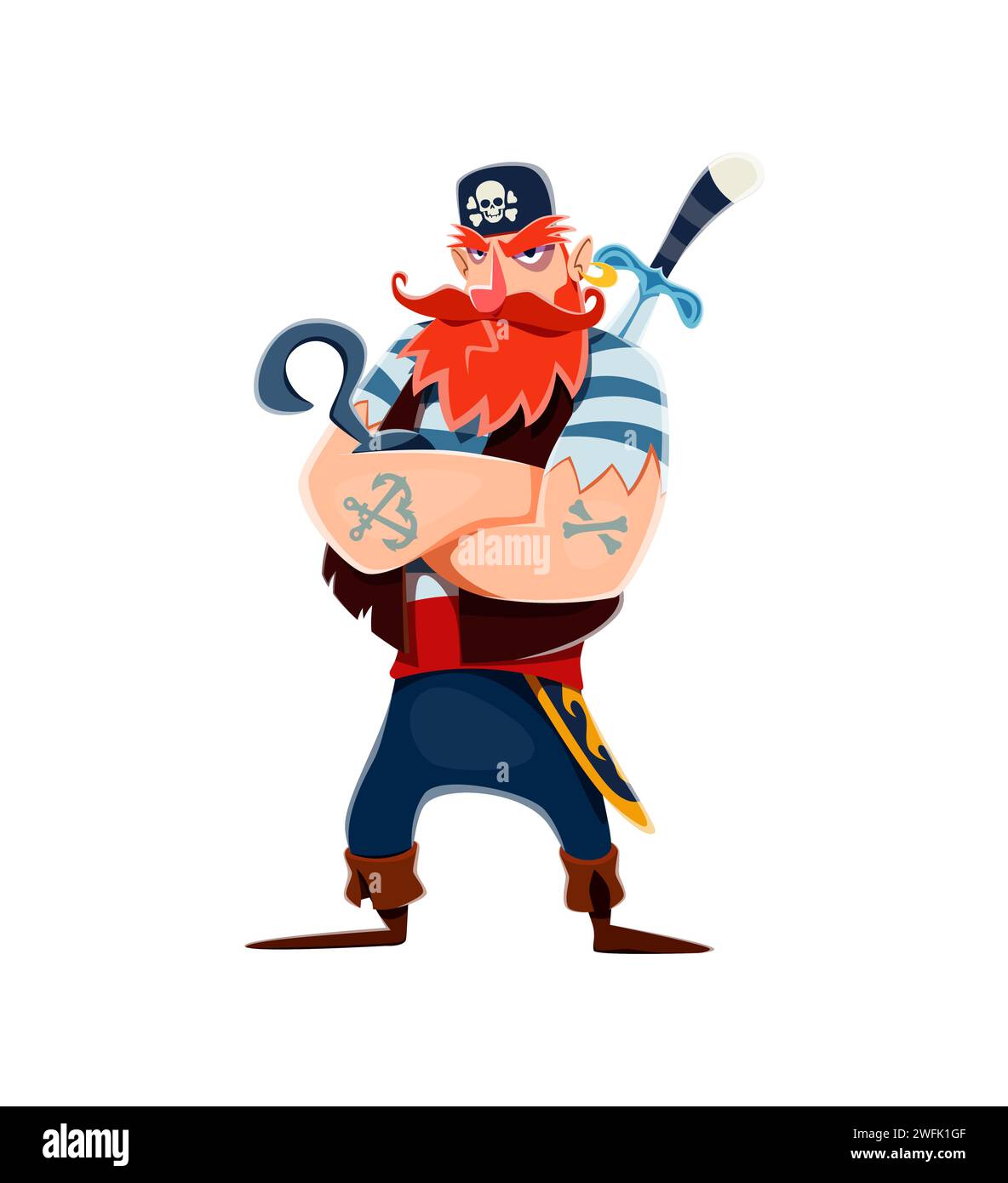 Cartoon pirate sailor character with hook and sword. Funny pirate ...