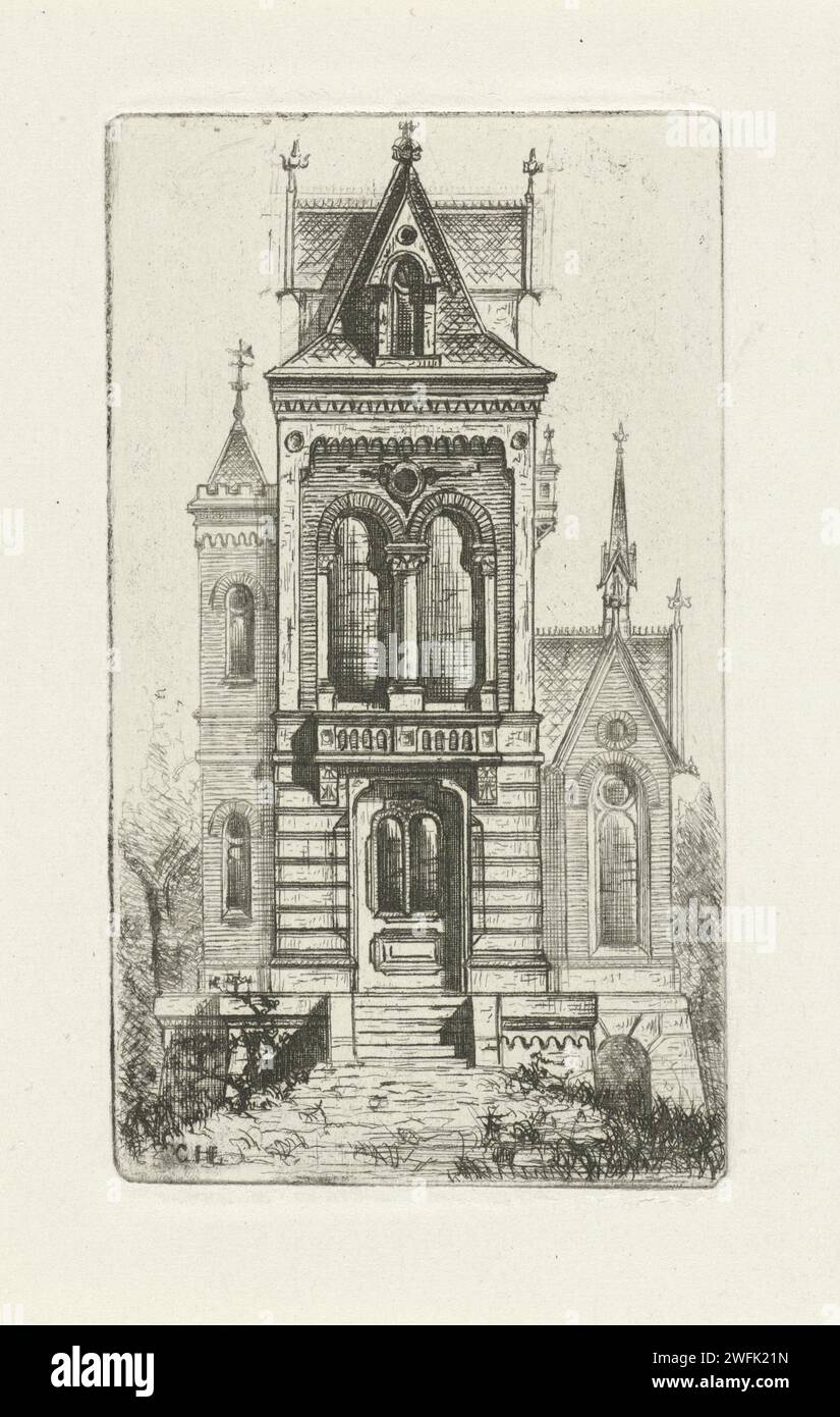 Gothic facade with turret, Cornelis Johan Laarman, 1854 - 1889 print ...