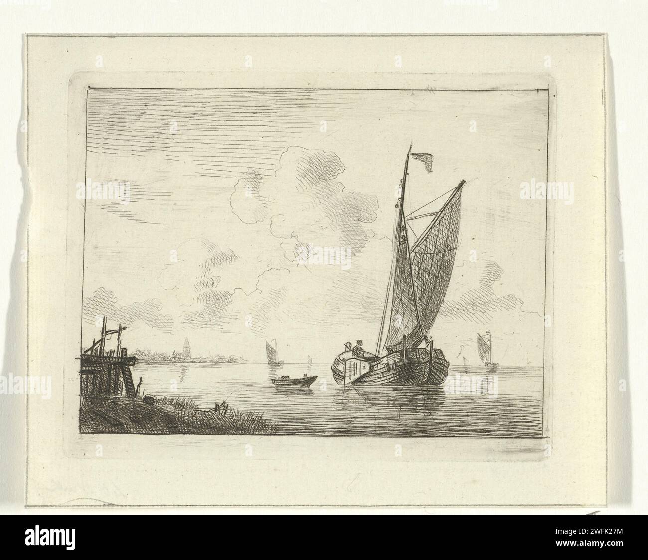Sailing ship on inland water, Willem Gruyter Jr., 1832 - 1880 print ...