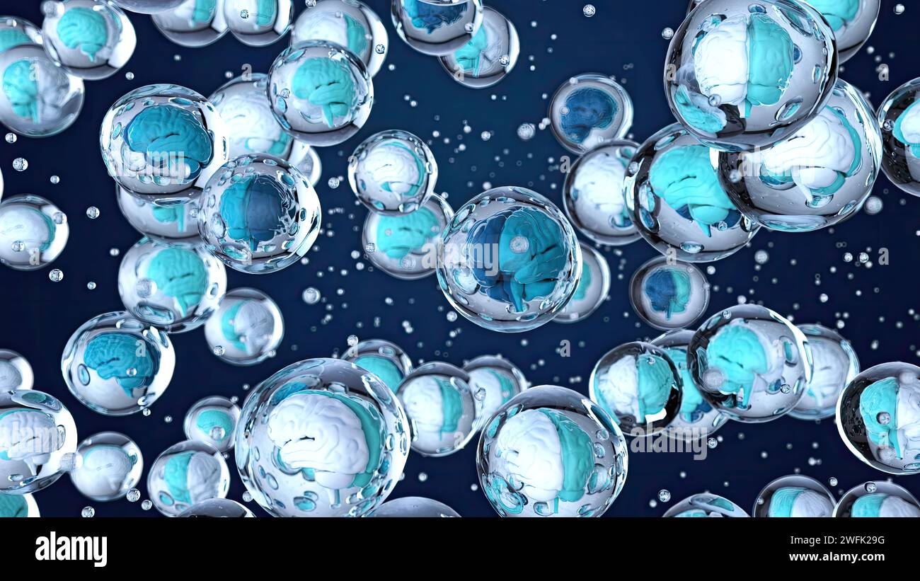 Art background of a brain bubbles factory Stock Photo - Alamy