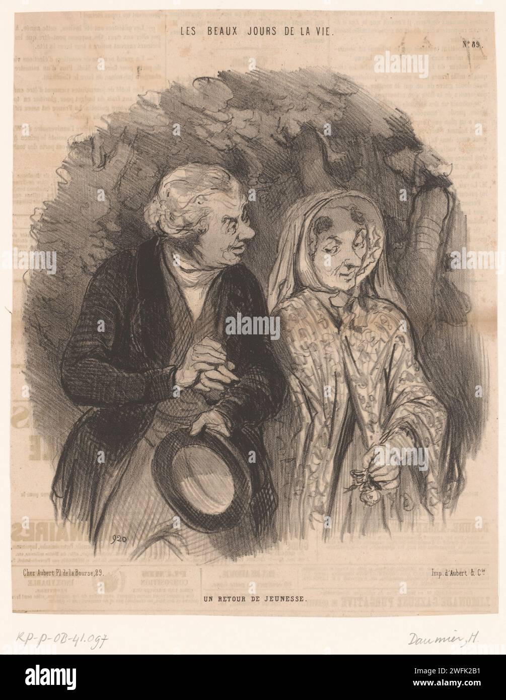Old man walks with old woman, Honoré Daumier, 1845 - 1846 Paris paper ...