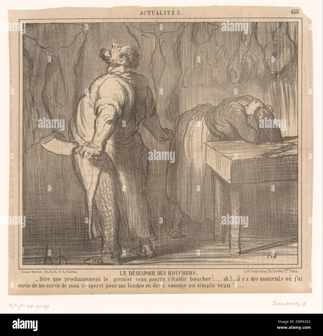 Butcher and his wife complain, Honoré Daumier, 1857 Paris paper ...