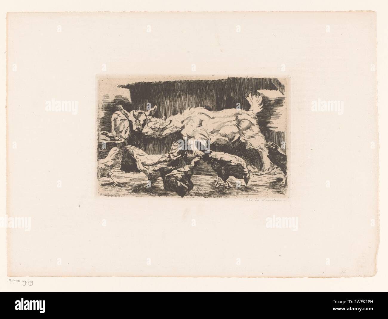 Two goats and five chickens, Adolf Eduard Herstein, 1879 - 1932 print ...