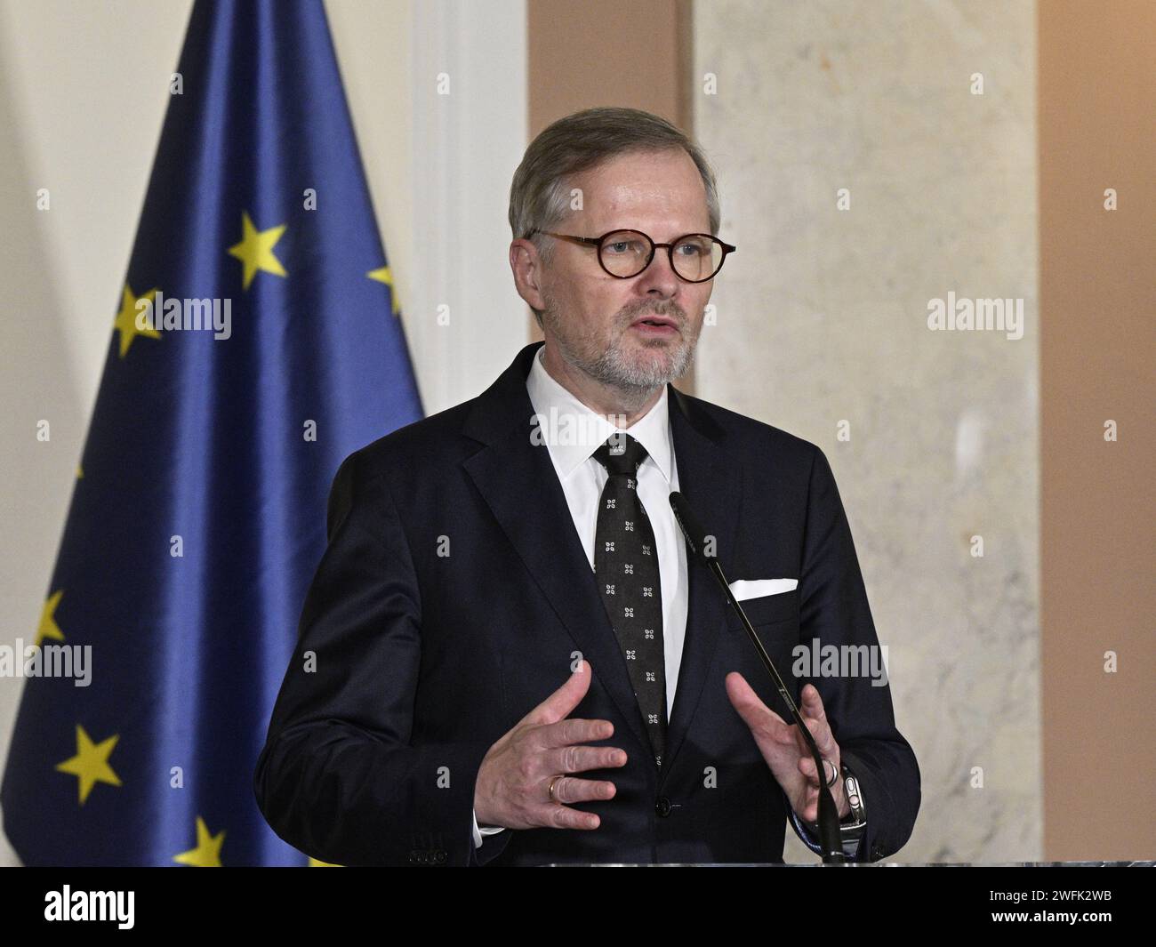 Prague, Czech Republic. 31st Jan, 2024. Czech Prime Minister Petr Fiala ...