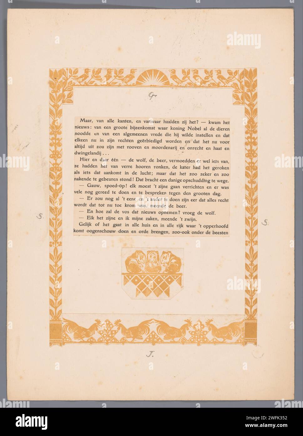Proef pressure for page from Reinaert de Vos, Bernard Willem Wierink, c ...