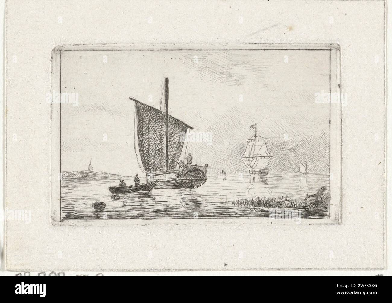 River view with sailing ship, Willem Gruyter Jr., 1832 - 1880 print ...