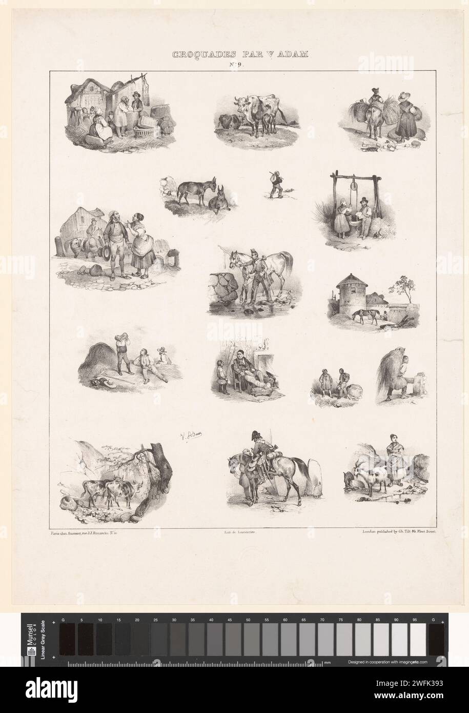 Sixteen performances from daily life with various human figures and ...