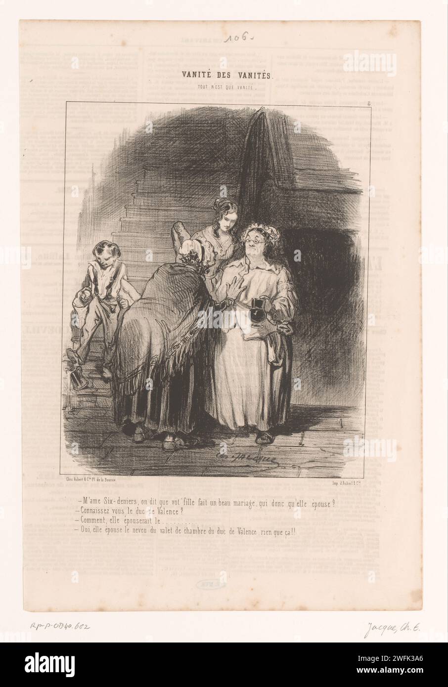 Old woman addresses neighbor in staircut, Charles Emile Jacque, 1843 ...