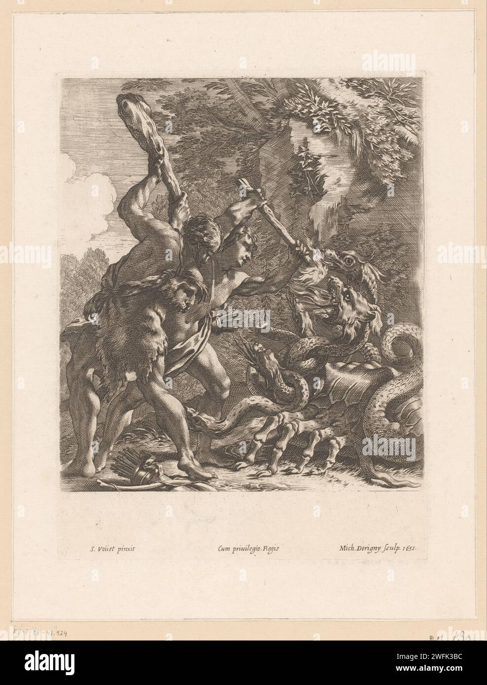 Hercules kills the Hydra van Lerna, Michel Dorigny, after Simon Vouet ...