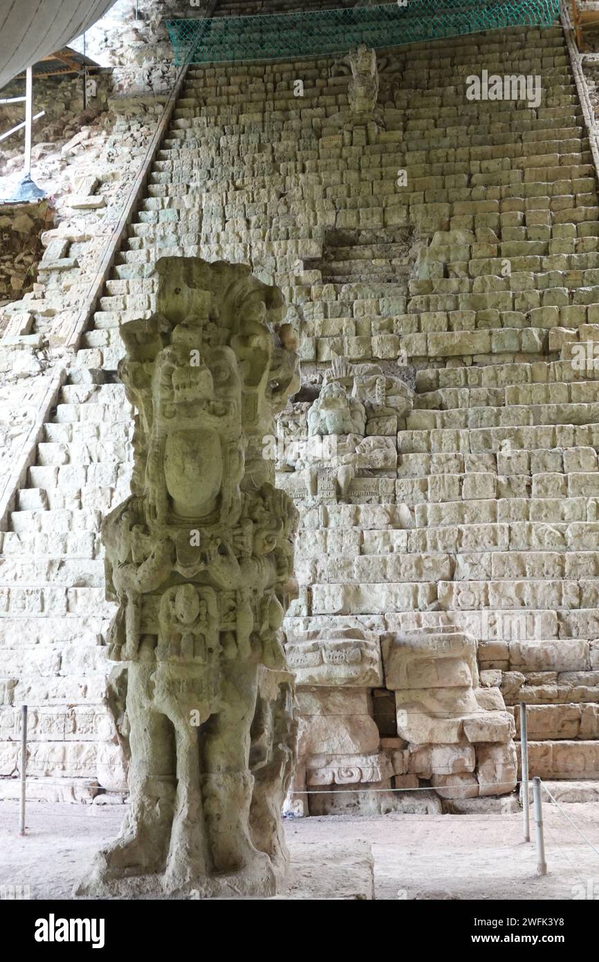Hieroglyphic Stairway at ancient Mayan City, Copan, Honduras, Central ...