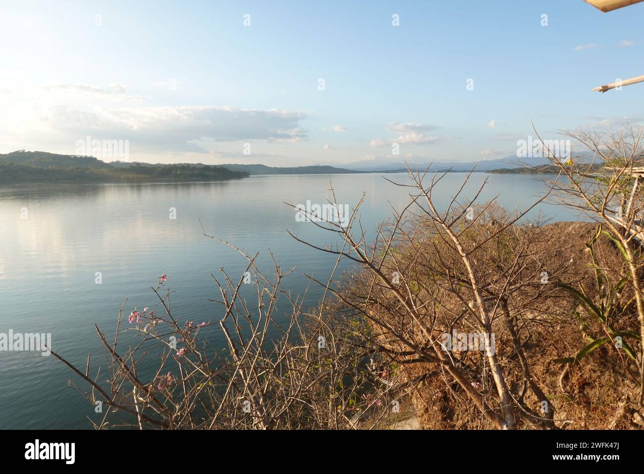 Sunset, nightfall, Lake Suchitlan, reservoir largest lake in El ...