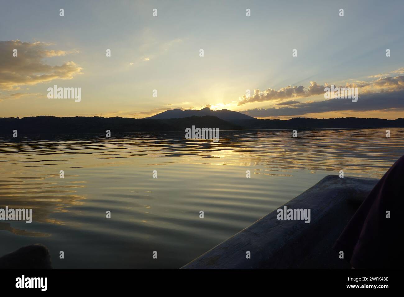 Sunset, nightfall, Lake Suchitlan, reservoir largest lake in El ...