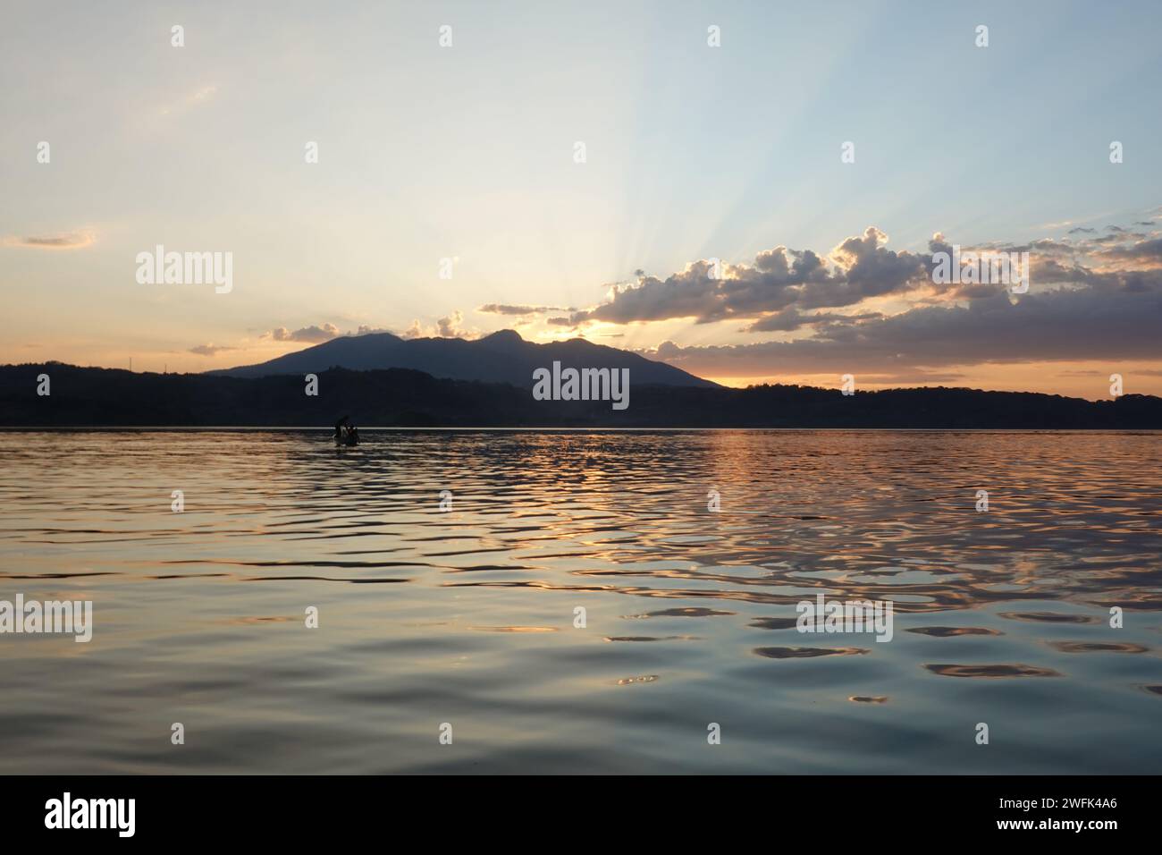 Sunset, nightfall, Lake Suchitlan, reservoir largest lake in El ...
