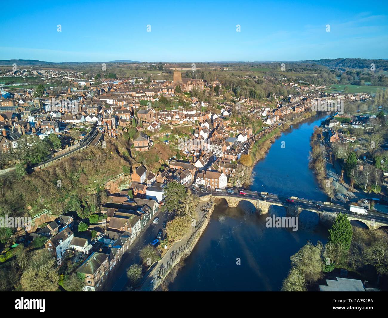 Aerial view of Bridgnorth by the River Severn in Shropshire, UK Stock ...