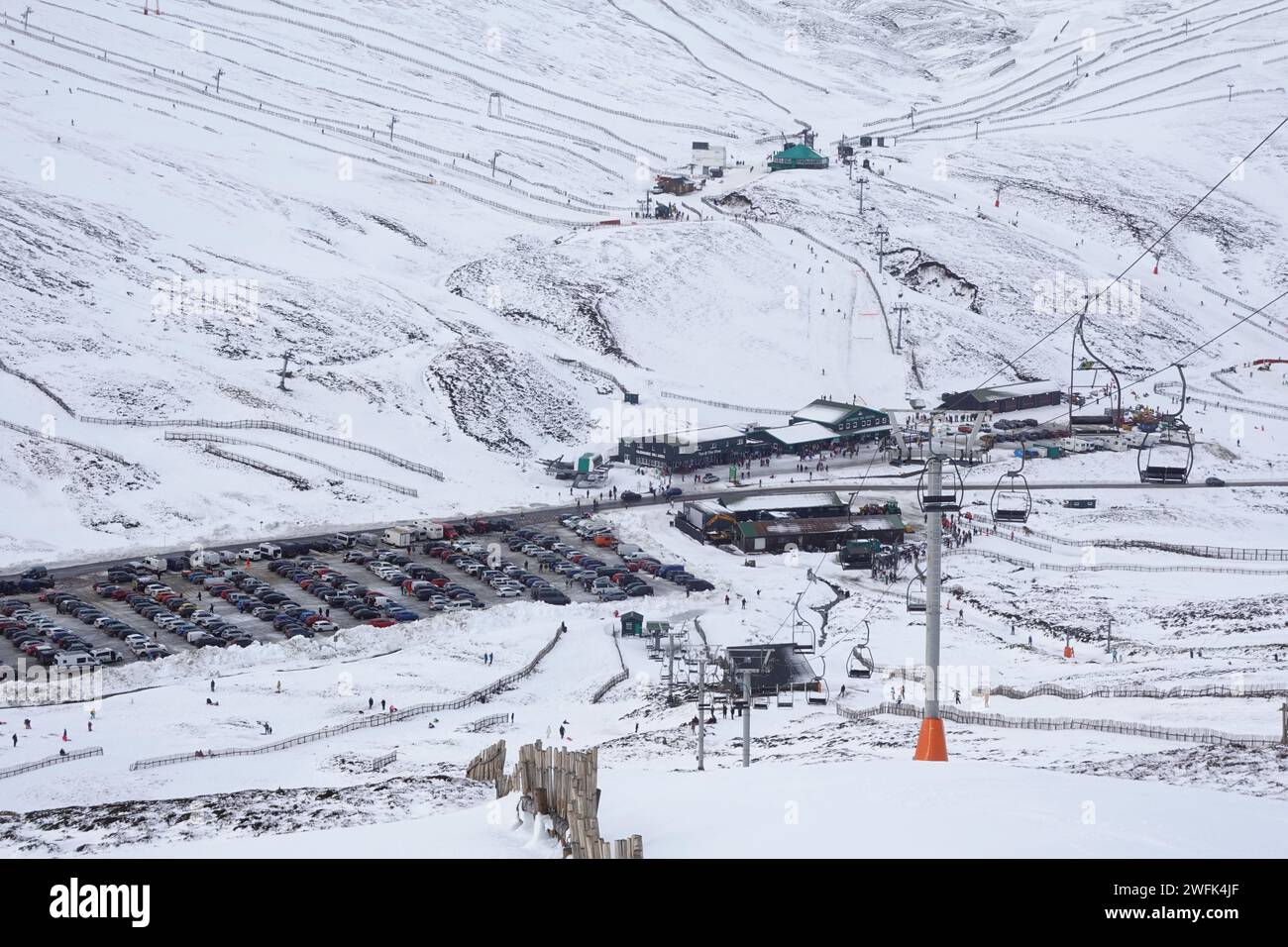 Glenshee ski resort, looking down on a packed carpark, Scotland's ...