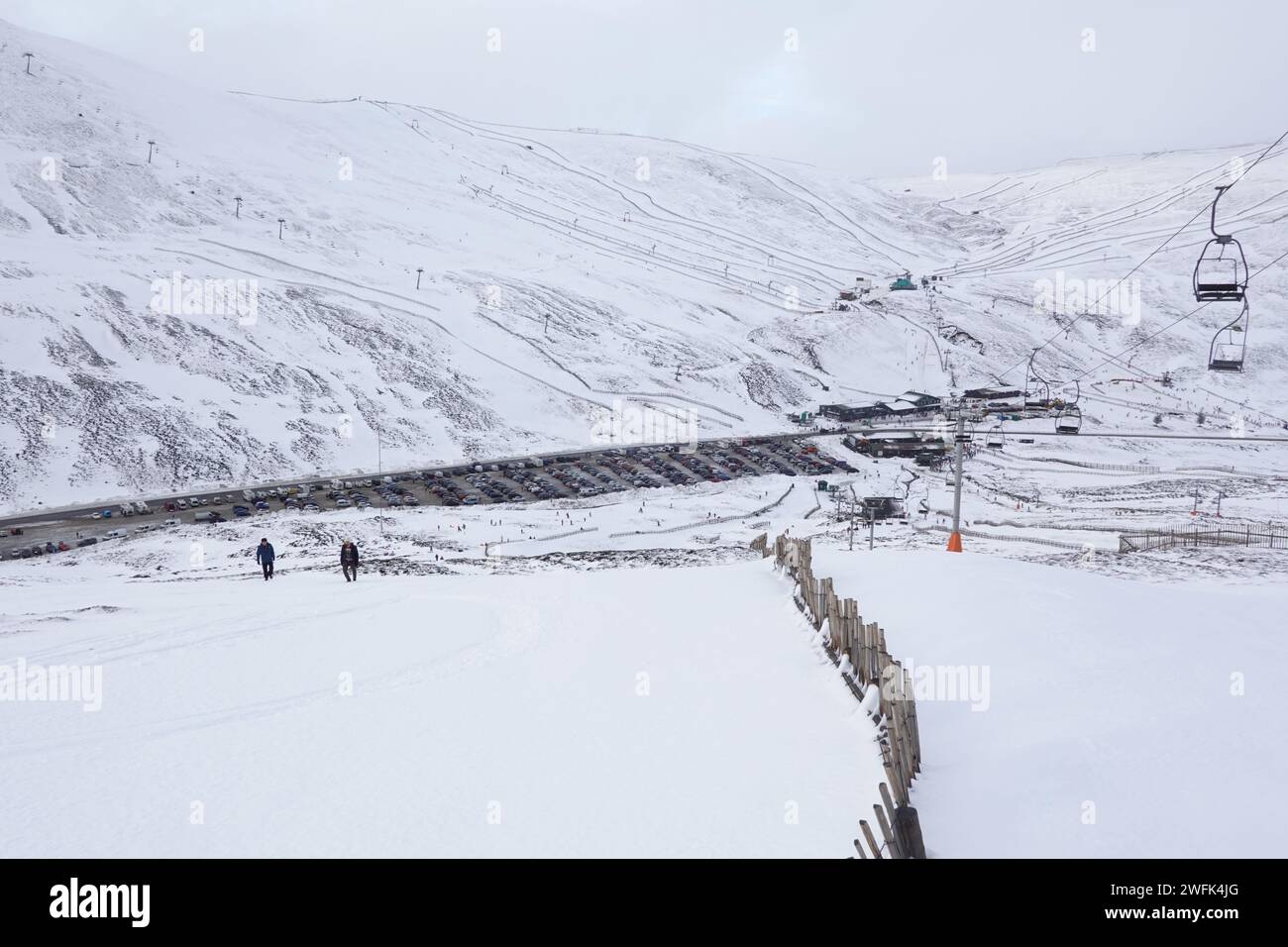 Glenshee ski resort, looking down on a packed carpark, Scotland's ...