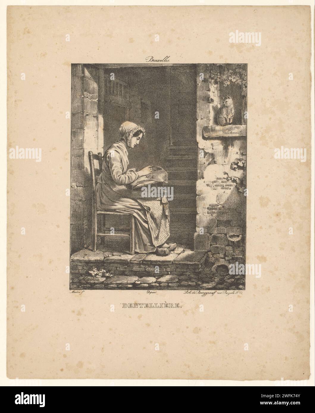 Lace worker at work, Jean Baptiste Madou, 1825 - 1835 print Brussels ...