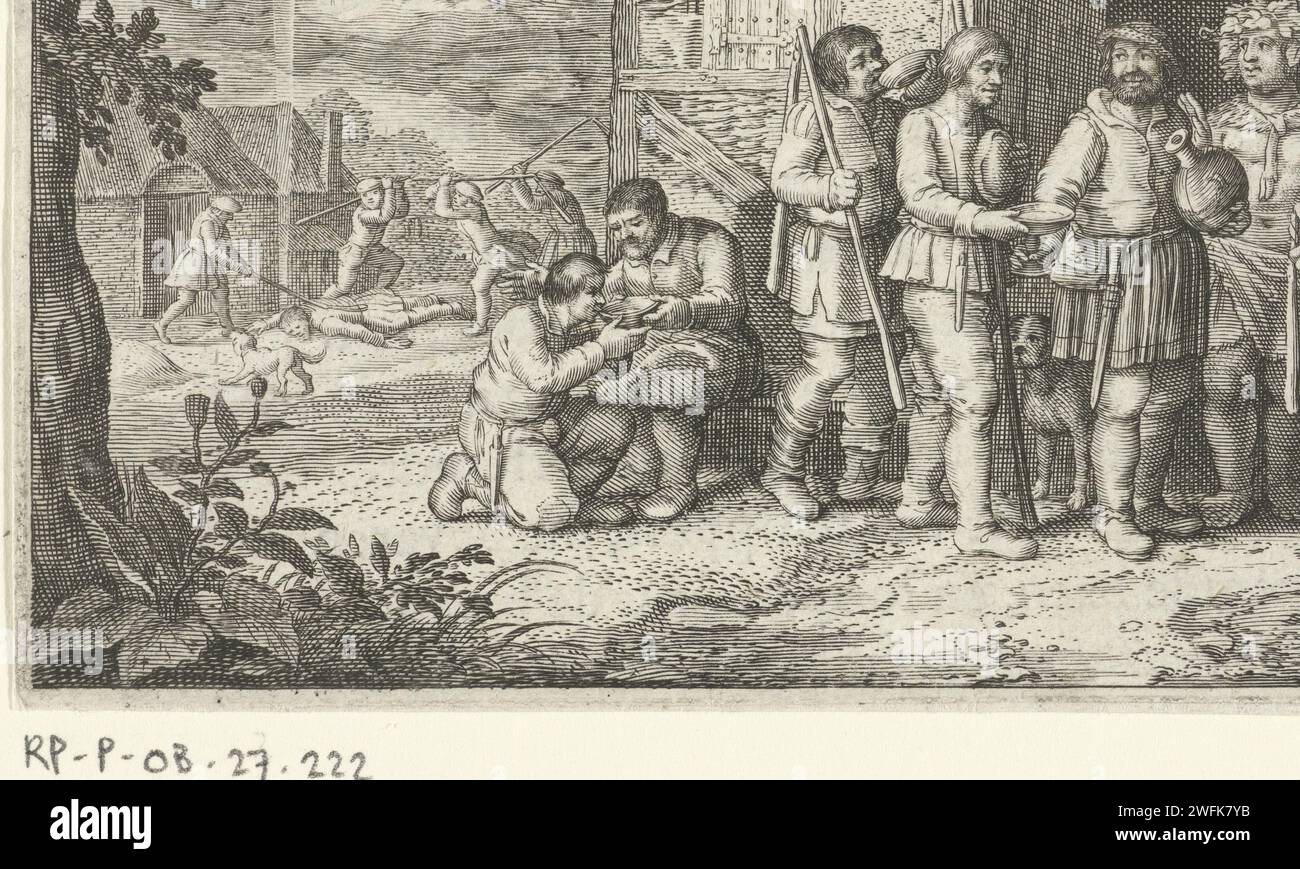 Bacchus with wine with farmers, Jacob Matham, after David Vinckboons ...