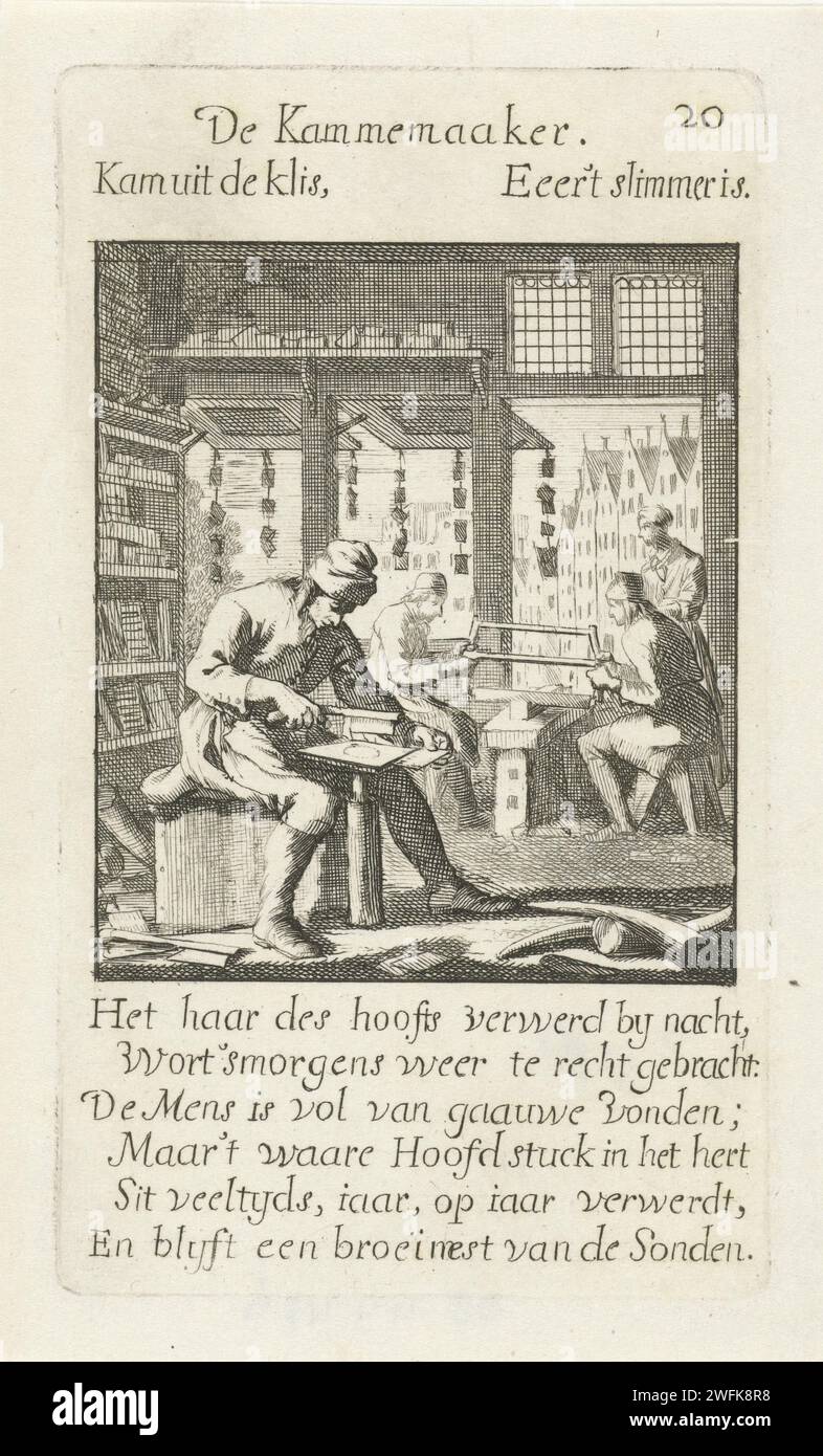 Combing maker, Jan Luyken, 1694 print Amsterdam paper etching comb ...