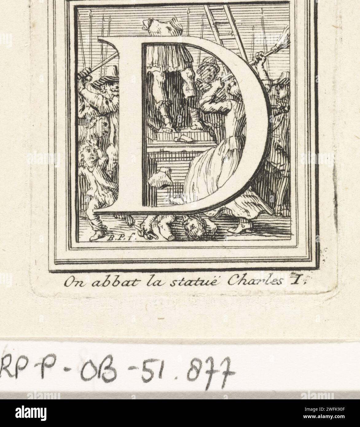 Letter D with in the background the bracket of the statue of Charles I ...