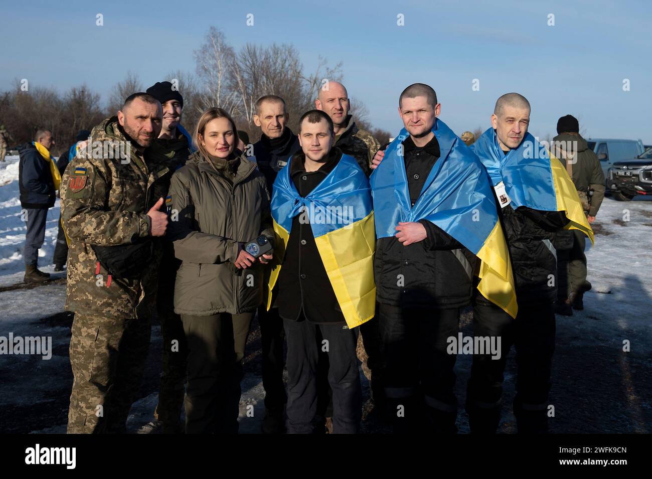 Bakhmut, Ukraine. 31st Jan, 2024. Ukrainian soldiers pose together with ...