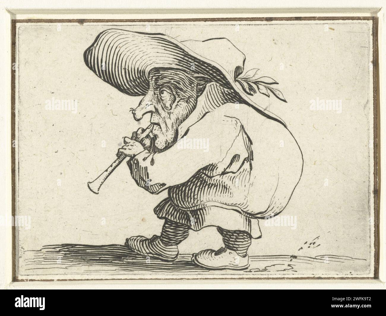 Dwarf with flute (flageolet), Jacques Callot, 1621 - 1625 print Dwarf ...