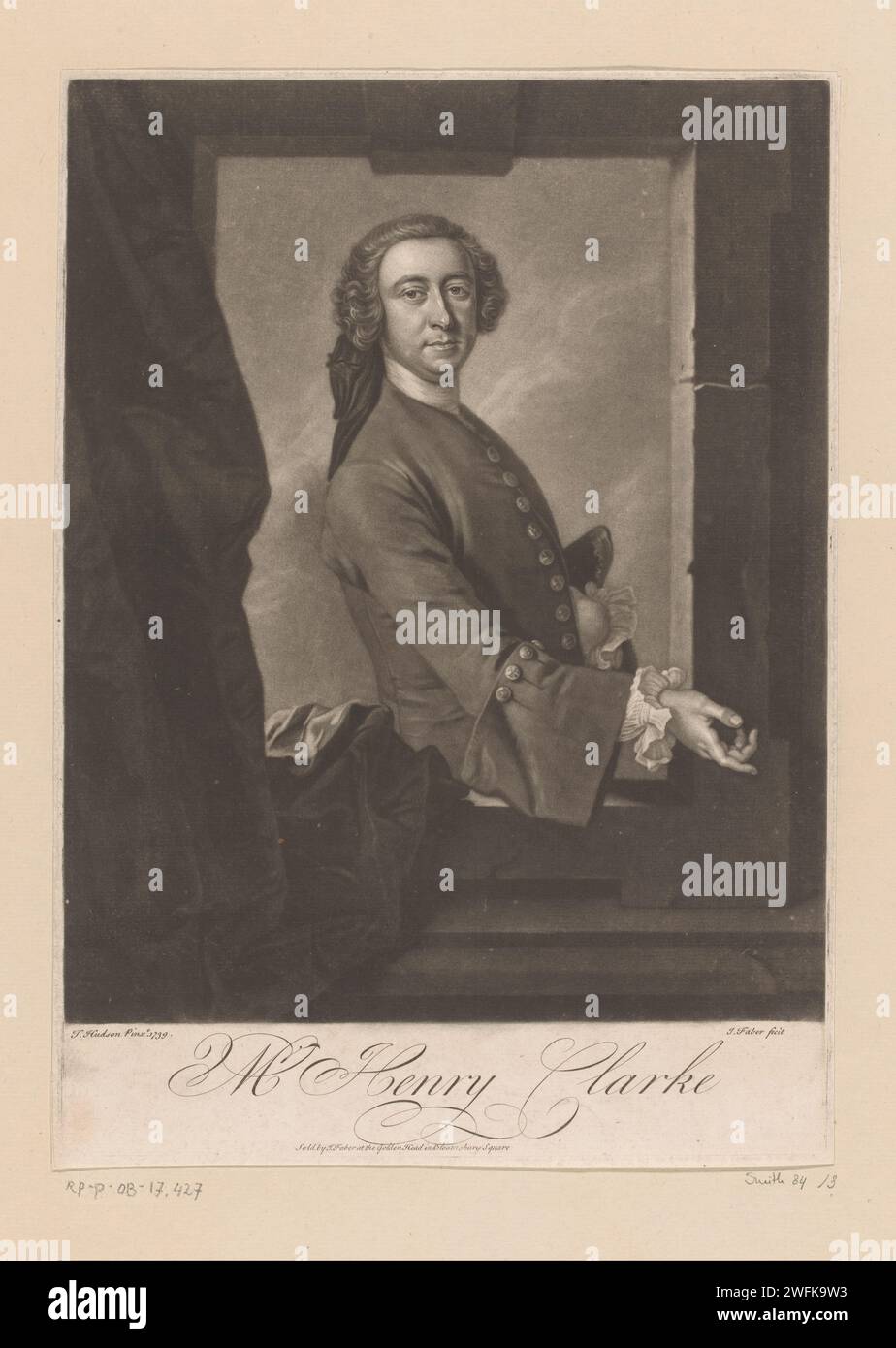 Portret van Henry Clarke, John Faber (II), after Thomas Hudson, 1739 ...