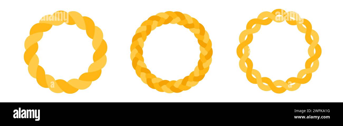 Braid circle golden frame. Round braided ring. Twisted rope Stock ...