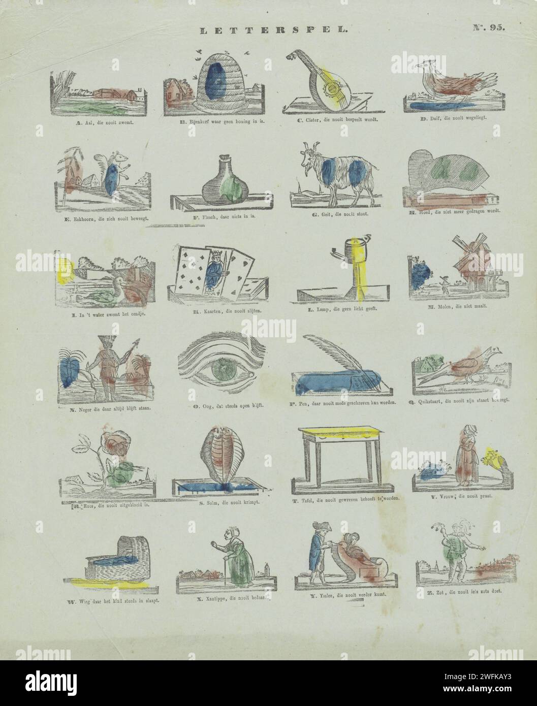 Letterspel, 1850 - 1870 print Leaf with 24 performances of the letters ...