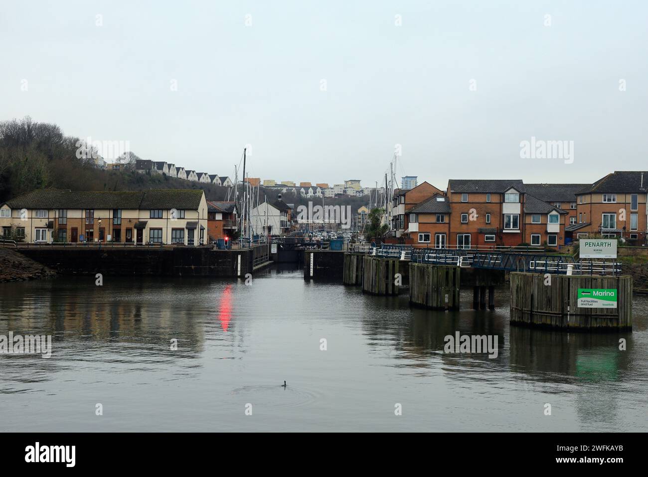 Entrance to Penarth Marina with sign Cardiff Bay. Taken winter 2024 ...