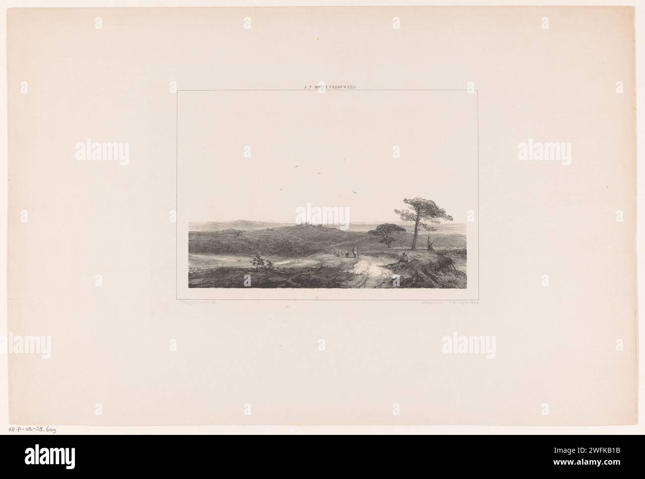 Heathland with a resting walker and shepherd with herd, Johannes ...
